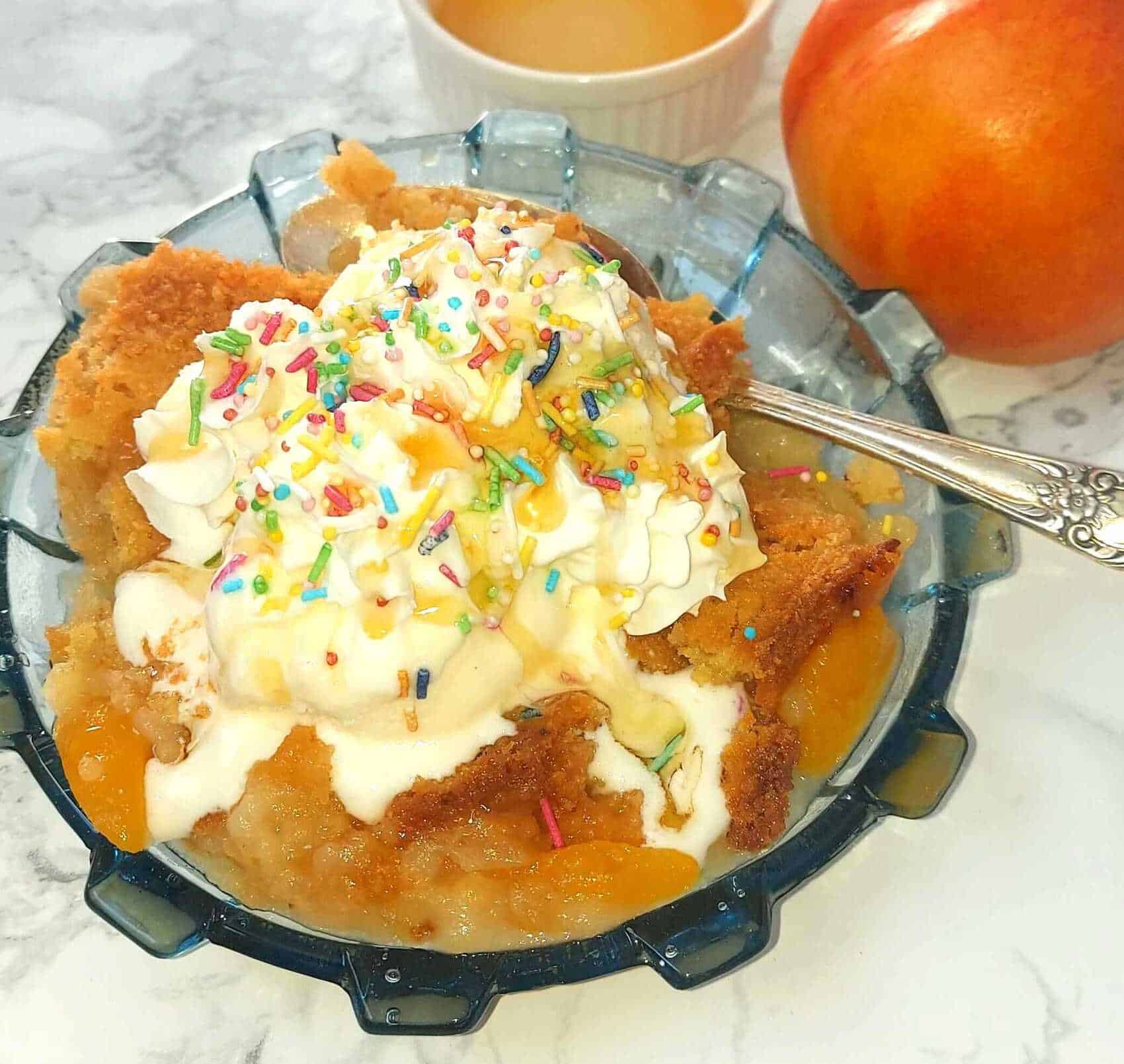 Sinfully Easy 3 Ingredient Peach Cobbler - Spoons & Sparks